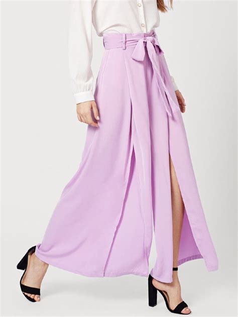 Solid Self Belted Wide Leg Pants Shein Sheinside Fashion Pants