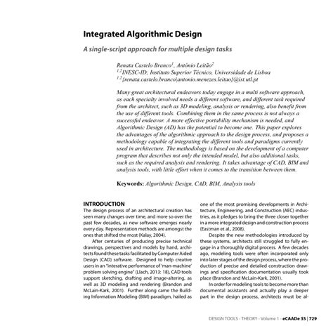 Pdf Integrated Algorithmic Design A Single Script Approach For