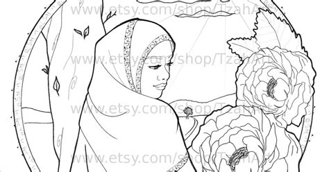 Muslim Hijabi Coloring Book Page Digital Download Muslimah Lady And