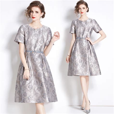 Rm27885东方旗袍领提花礼服连衣裙女新款中式立领气质长裙欧美高档连衣裙女装批发 夏款女装批发台灣服飾批發马来西亚服饰批发台灣