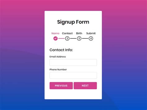 Multi Step Form With Step Progress Bar In Html Css And Javascript By