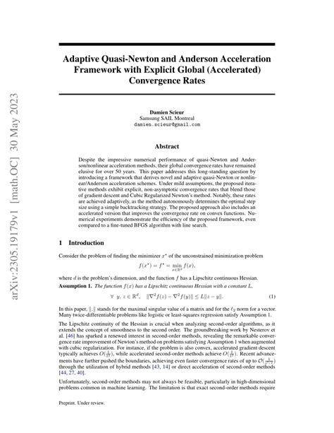 pdf adaptive quasi newton and anderson acceleration framework with