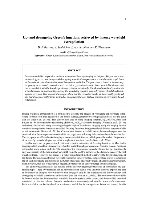 Pdf Up And Downgoing Greens Functions Retrieved By Inverse Wavefield Extrapolation