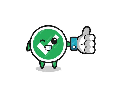 Premium Vector Cute Check Mark With Social Media Thumbs Up Symbol
