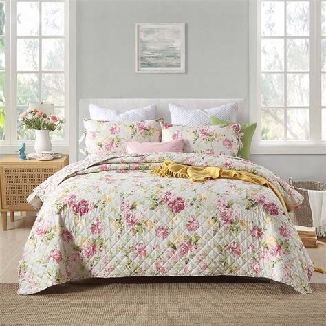 Quilted Bedspread Coverlet Set For Double And Queen Size Bed Flower C