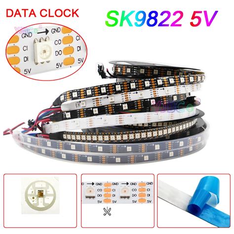 5v addressable sk9822 smd 5050 rgb pixels led strip 30 60 144 leds m data and