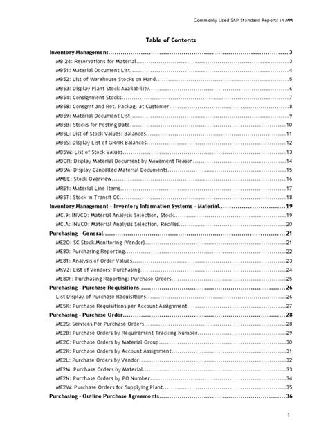 Commonly Used Sap Standard Reports In Mm Pdf Inventory Invoice