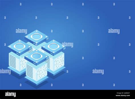 Concept Of Big Data Processing Energy Station Of Future Server Room Rack Data Center Isometric