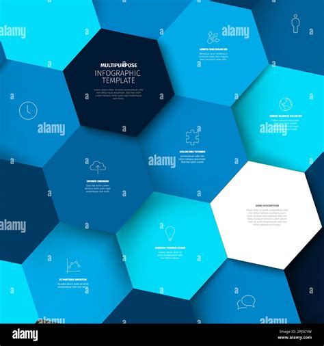Vector Minimalist Blue Infographic Report Template With Blue Shades Hexagons Mosaic Filled With