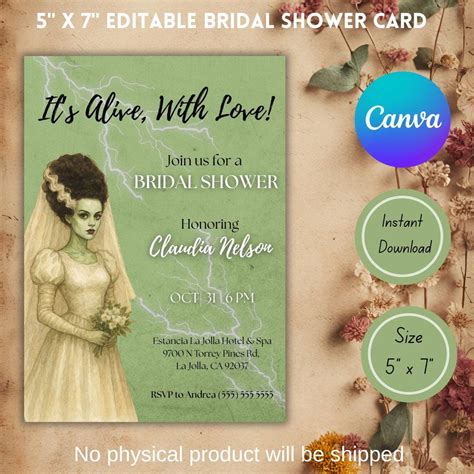 Bride Of Frankenstein Bridal Shower Template Editable Universal