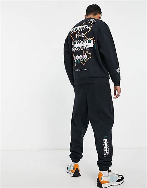 Crooked Tongues Co Ord With Groove Prints In Black Asos