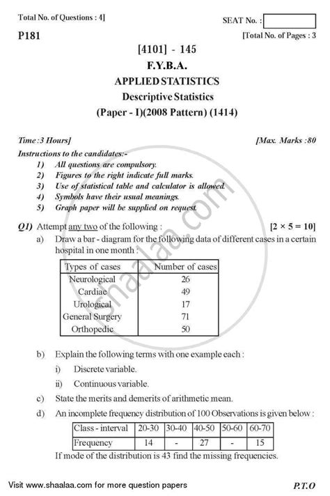 Applied Statistics Descriptive Statistics 2011 2012 Ba Statistics 1st Year Fyba Question