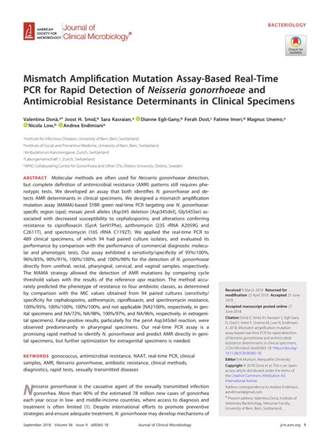 PDF Mismatch Amplification Mutation Assay MAMA Based Real Time PCR For Rapid Detection Of