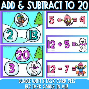 Winter Add And Subtract To Task Cards Math Fact Fluency To Task Cards
