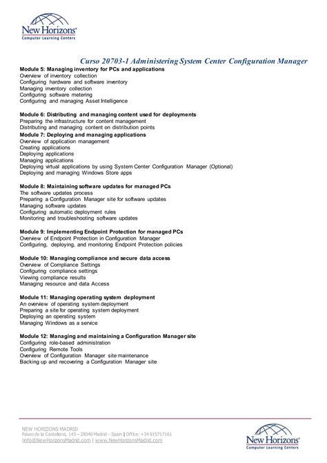 Curso 20703 1 Administering System Center Configuration Manager New Horizons Madrid Docx