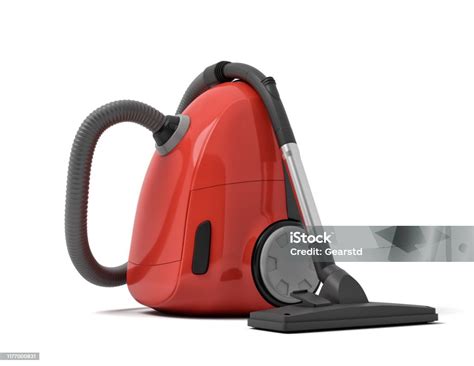 흰색 배경에 격리 된 빨간색 전기 진공 청소기의 3d 렌더링 0명에 대한 스톡 사진 및 기타 이미지 0명 3차원 형태 가사 집안일 Istock