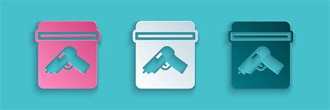 종이 는 파란색 배경에 고립 된 권총 이나 총 아이콘증거 가방을 잘라 종이 아트 스타일 벡터 Criminal Investigation에 대한 스톡 벡터 아트 및 기타 이미지