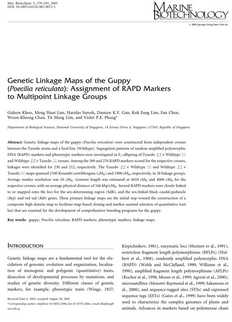 PDF Genetic Linkage Maps Of The Guppy Poecilia Reticulata