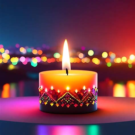 Premium Ai Image Realistic Colorful Candle For Diwali On Gradient