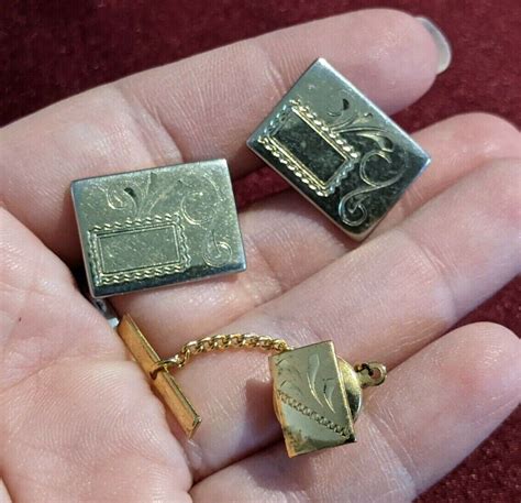Vintage Cufflinks Tie Pin Set Gold Tone Pat 2472958 EBay