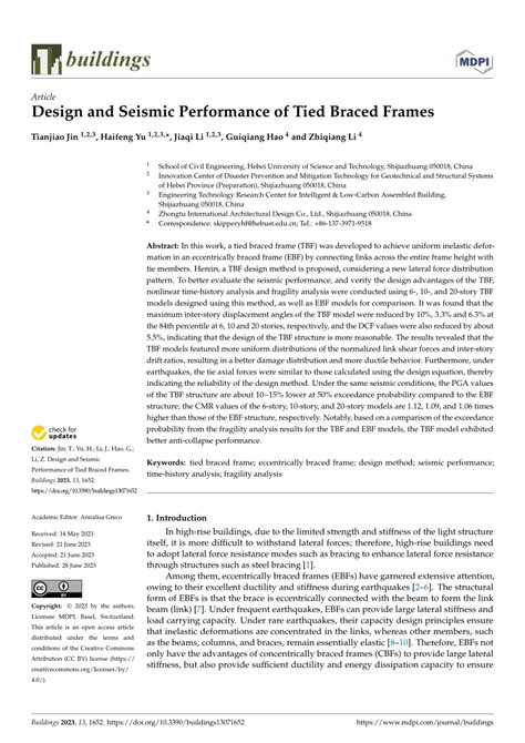 Pdf Design And Seismic Performance Of Tied Braced Frames