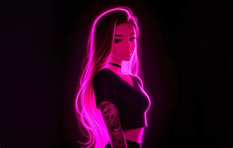 Wallpaper Girl Neon Girl Pink Black Background Pink Neon For