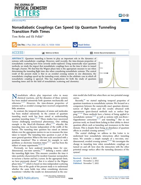 Pdf Nonadiabatic Couplings Can Speed Up Quantum Tunneling Transition