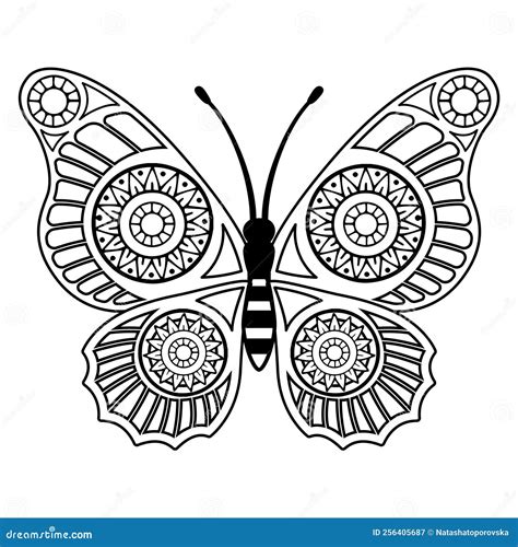 Vector Coloring Book Page Silhouette Of Elegant Butterfly In Mandala