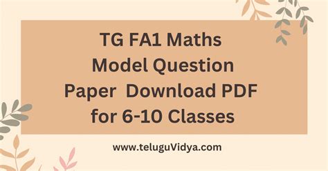 Tg Fa1 Maths Model Question Paper 2025 Download Pdf For 6 10 Classes Teluguvidya Ap And Tg