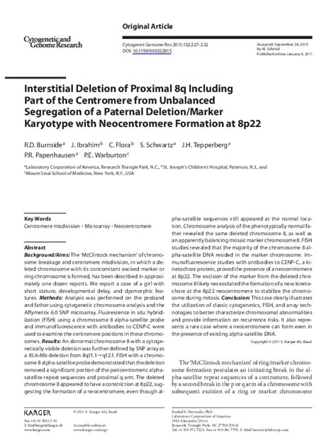 Pdf Interstitial Deletion Of Proximal 8q Including Part Of The Centromere From Unbalanced