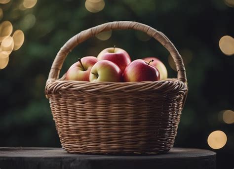 A Red Apple In Basket Premium Ai Generated Image