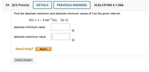 Solved 24 0 2 Points SCALCET9M 4 1 066 Find The Absolute Chegg