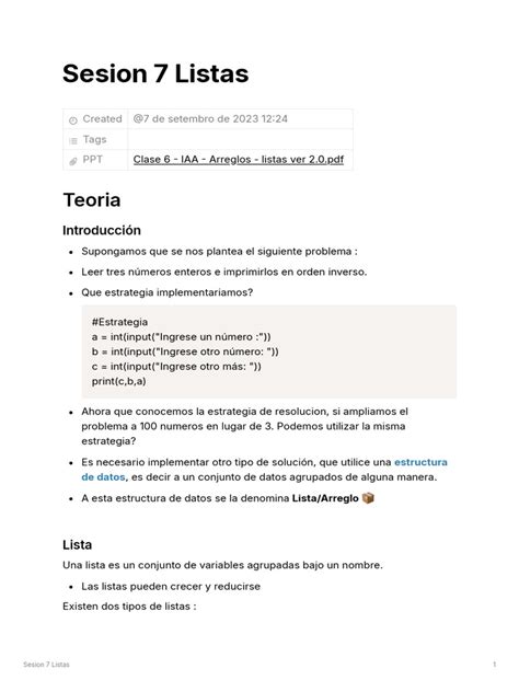 Sesion 7 Listas Pdf Programación De Computadoras