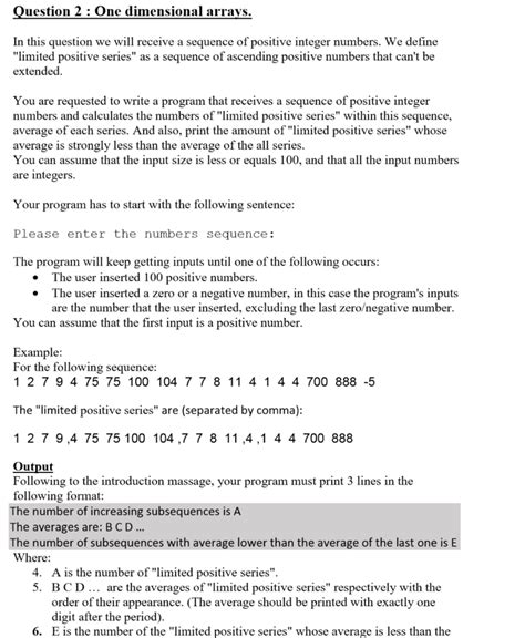 Solved Uestion 2 One Dimensional Arravs In This Question