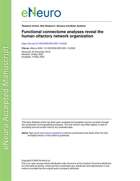 Pdf Functional Connectome Analyses Reveal The Human Olfactory Network