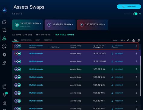 assets swaps transaction table header · issue 993 · beammw beam ui