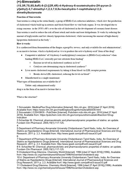 Simvastatin Pdf Cholesterol Organic Compounds