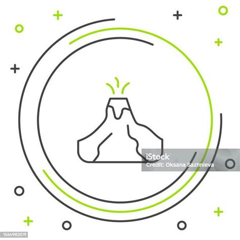 흰색 배경에 고립 된 용암 아이콘라인 화산 분화 다채로운 개요 개념 벡터 검은색에 대한 스톡 벡터 아트 및 기타 이미지 검은색 구름 녹색 Istock