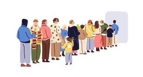 Long Queue Of People Customers Line Standing And Waiting Stock Vector