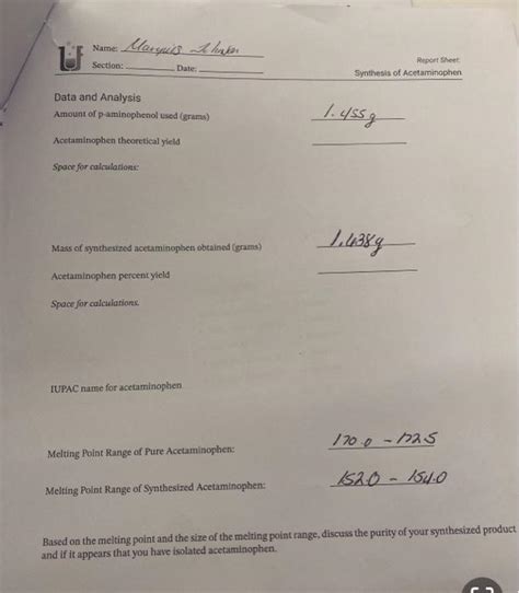Solved Iupac Name For Acetaminophen Melting Point Range Of