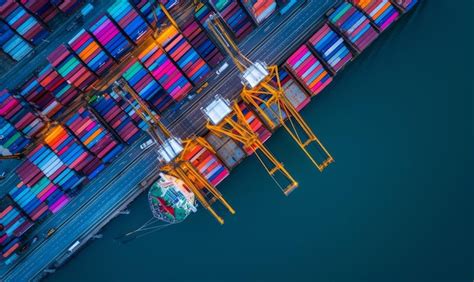 Premium Photo Loading And Unloading Container Ships At A Port Aerial View