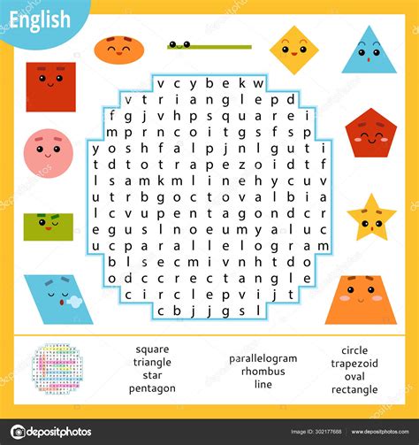 단어 검색 퍼즐 기하학적 모양의 만화 세트입니다 어린이를위한 교육 게임 Stock Vector By ©ksenyasavva 302177688
