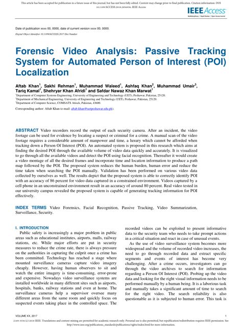 Pdf Forensic Video Analysis Passive Tracking System For Automated Person Of Interest Poi