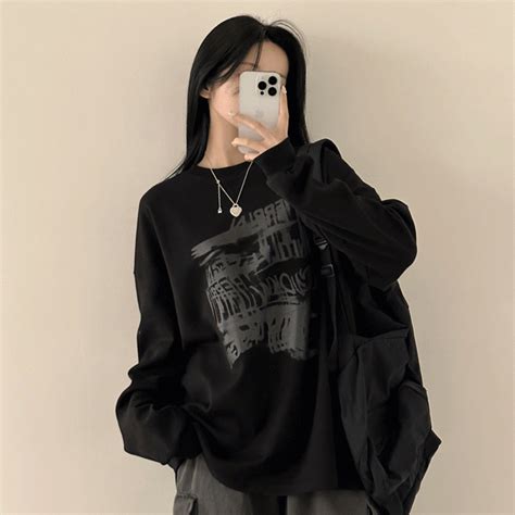 힙무드유니크 힙덮는 오버핏 프린팅 박시 긴팔티셔츠 4color 에이블리