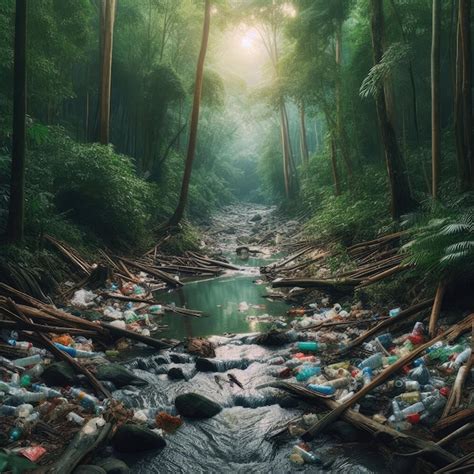 Premium Photo Ecosystem Degradation Polluted River Scene In The Wild