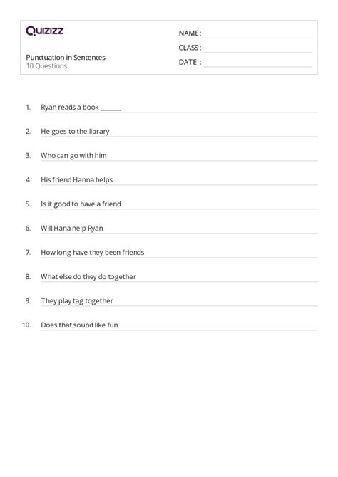 50 Sentences Punctuation Worksheets On Quizizz Free And Printable