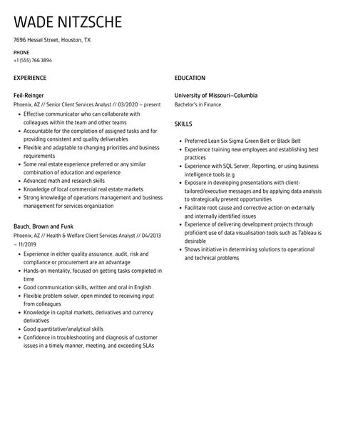 Client Services Analyst Resume Samples Velvet Jobs