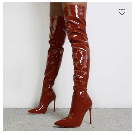 Fox Tan Kneethigh High Stilleto Point Boots Worn Depop
