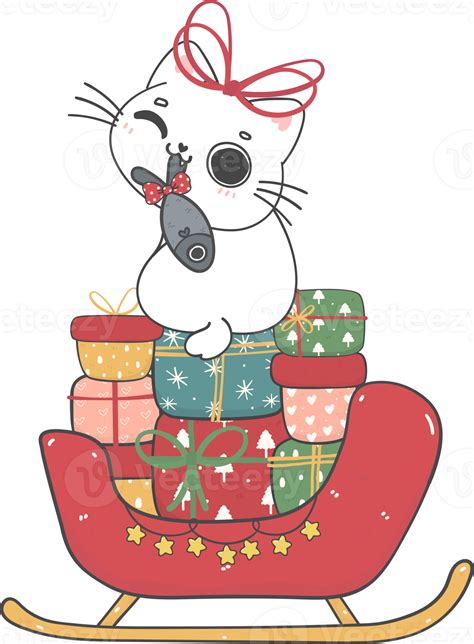 Cute Snowman Santa And Cats In Christmas Car Cartoon Doodle Hand Drawn