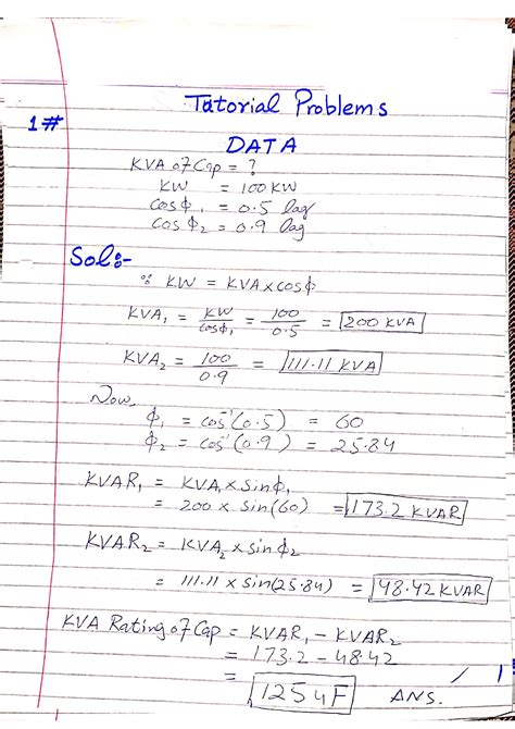 SOLUTION Electrical Transmission Solved Problem Assignment About Finding Kw Kva Power Factor